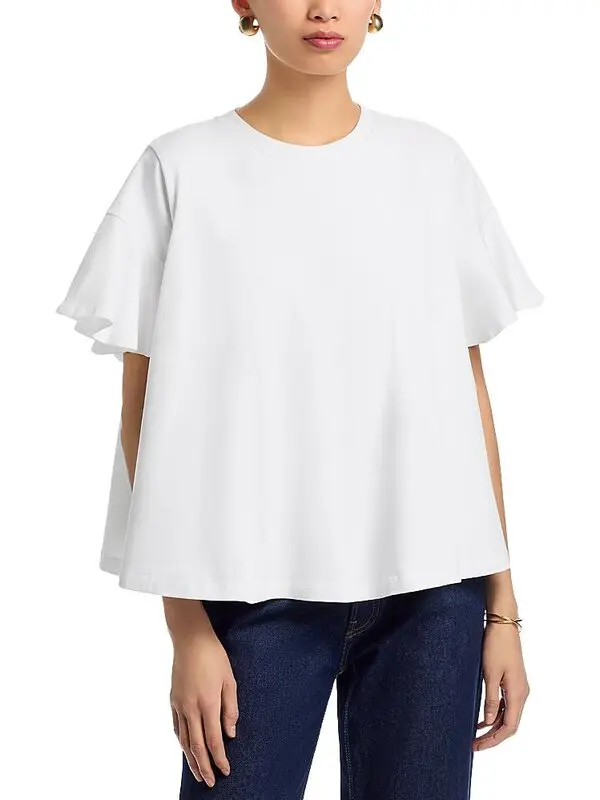 Cinq À Sept Flutter Sleeve Cotton Top - White