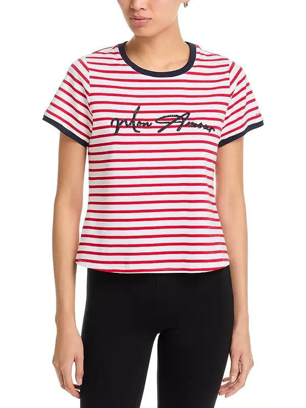 Cinq À Sept Mon Amour Striped Tee - White/goji Berry