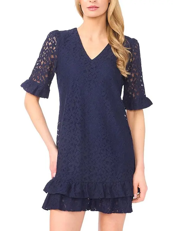 CECE DUPRAZ Lace V-neck Shift Dress - Classic Navy