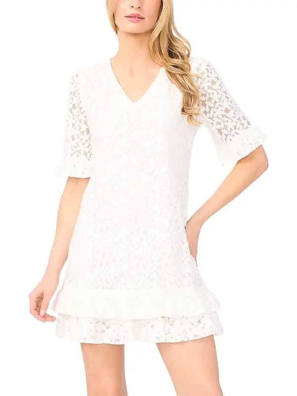 CECE DUPRAZ Lace V-neck Shift Dress - New Ivory
