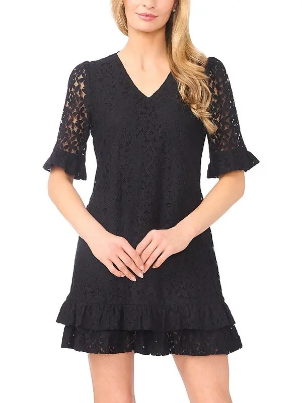 CECE DUPRAZ Lace V-neck Shift Dress - Rich Black