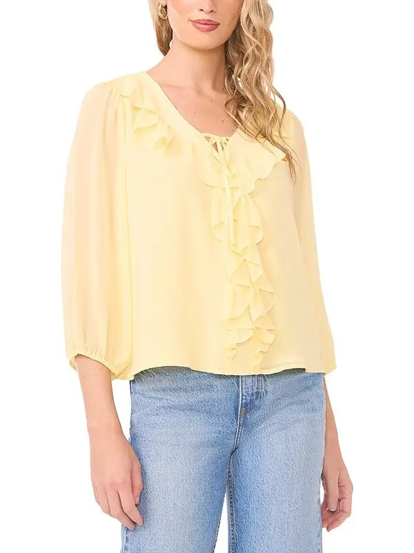 Vince Camuto Double Ruffle V-neck Blouse - Mellow Yellow