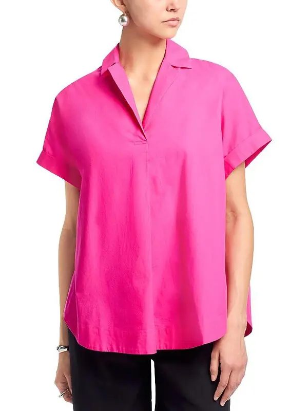 French Connection Poplin Collar Pullover Top - Electric Pink