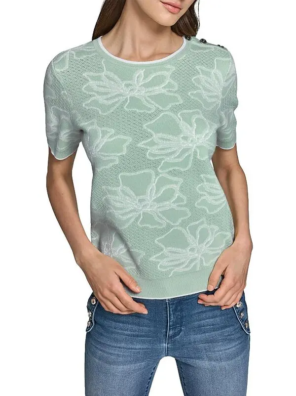 Karl Lagerfeld Paris Floral Crewneck Sweater - Fresh Mint/ Soft White