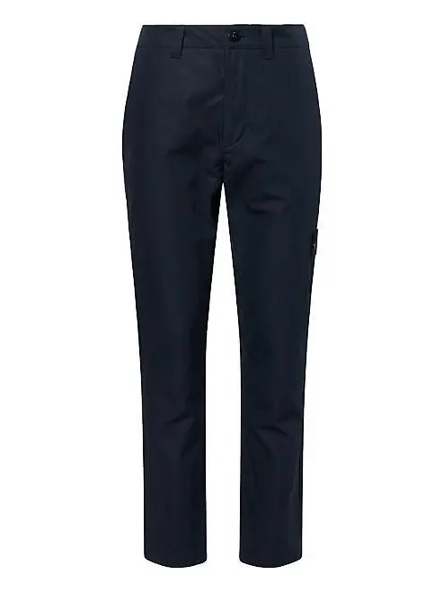 Stone Island Badge Straight-leg Cotton-poplin Trousers - Navy Blue