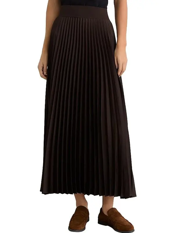 REISS Seren Pleated Midi Skirt - Chocolate