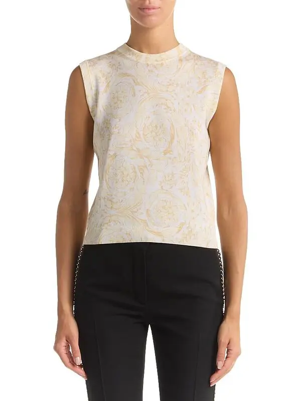 Versace Barocco Printed Silk Top - Washed Out Gold