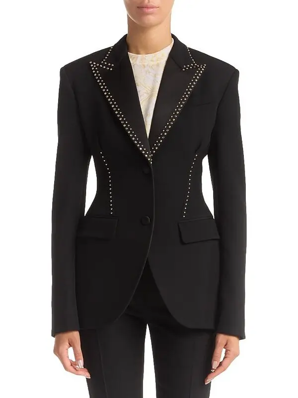 Versace Studded Peak Lapel Wool Blazer - Black