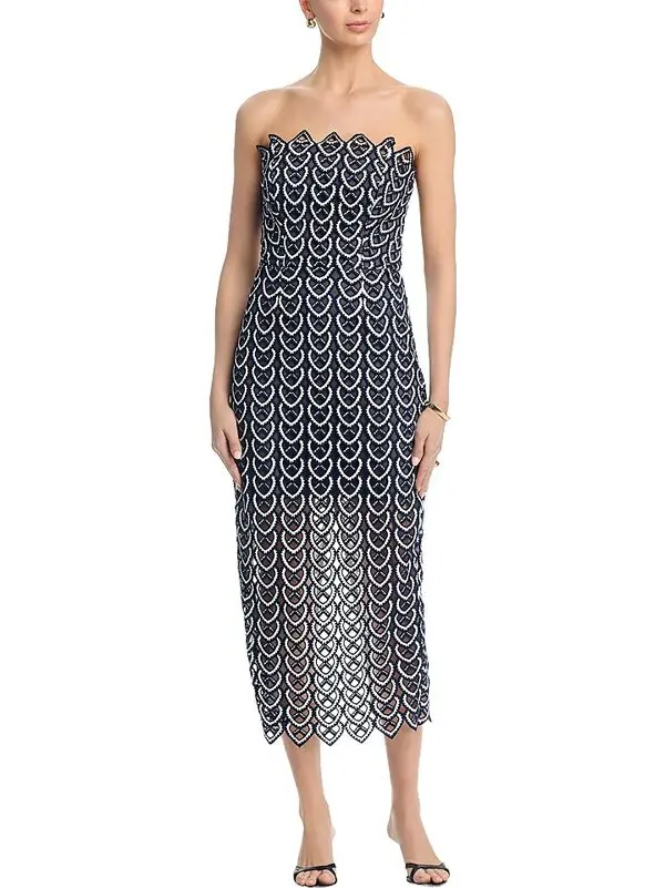 MILLY Kait Lace Midi Dress - Navy/white