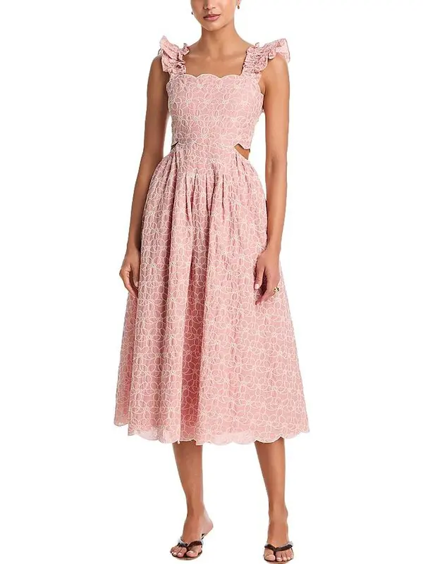 Aqua Embroidered Scallop Midi Dress - Blush
