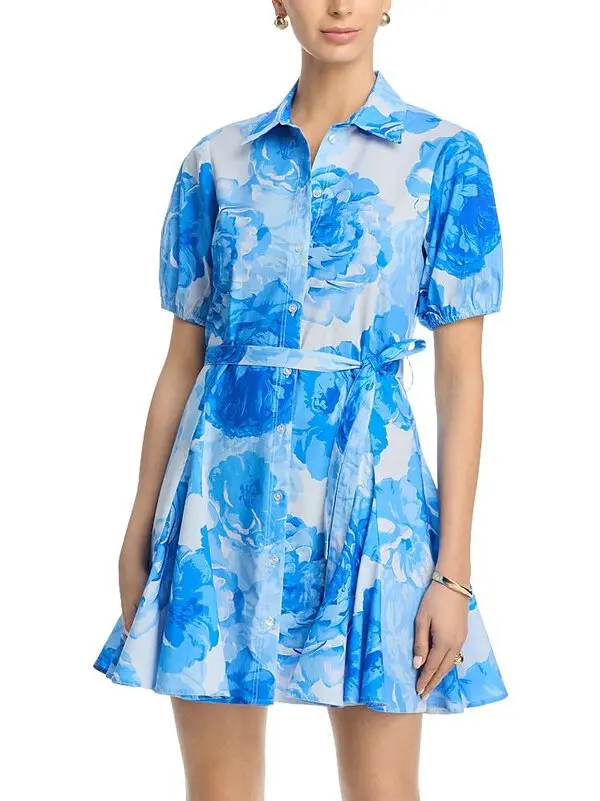 MILLY Juni Printed Poplin Dress - Blue Multi