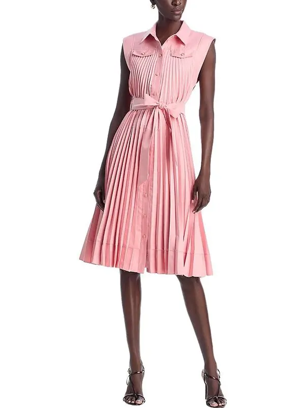 MILLY Johanna Pleated Twill Midi Dress - Blush