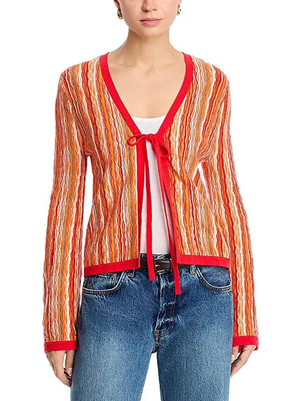 Ramy Brook Daniela Striped Cardigan - Crimson Combo Stripe