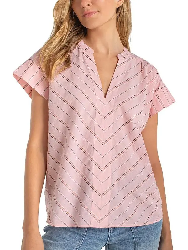 LIVERPOOL Short Sleeve Popover Top - Pink Multi Stripe