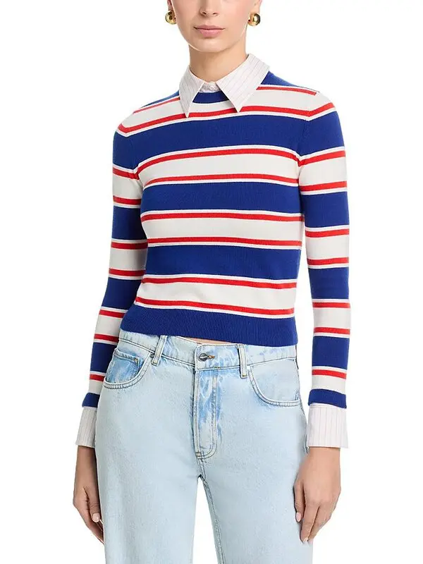 Alice + Olivia Collared Striped Sweater - Americana Stripe