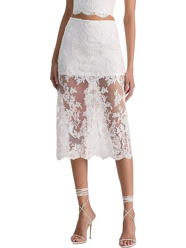 Alice + Olivia Medine Embellished Lace Midi Skirt - Off White
