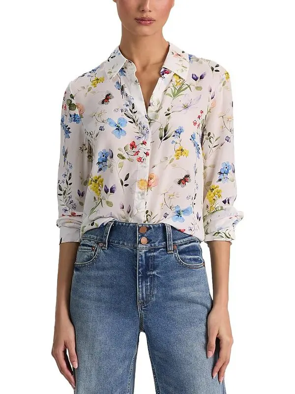 Alice + Olivia Willa Silk Shirt - Twisted Vines Off White