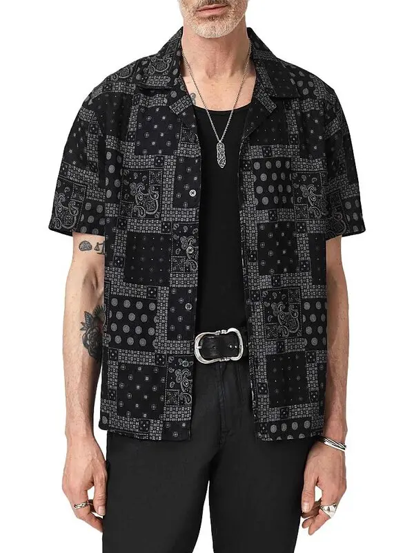 John Varvatos Dan Short Sleeve Camp Shirt - Black