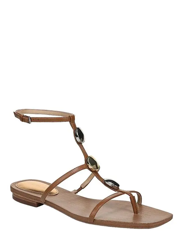 Veronica Beard Alba Decorated Leather Thong Sandals - Hazelwood