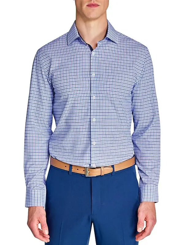 WRK Slim Fit Grid Performance Dress Shirt - Blue