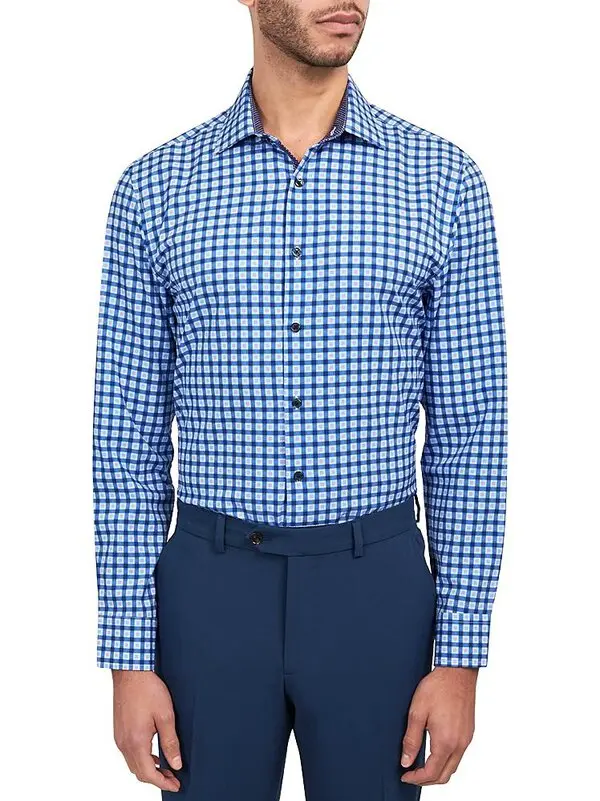 WRK Slim Fit Small Windowpane Performance Dress Shirt - Blue