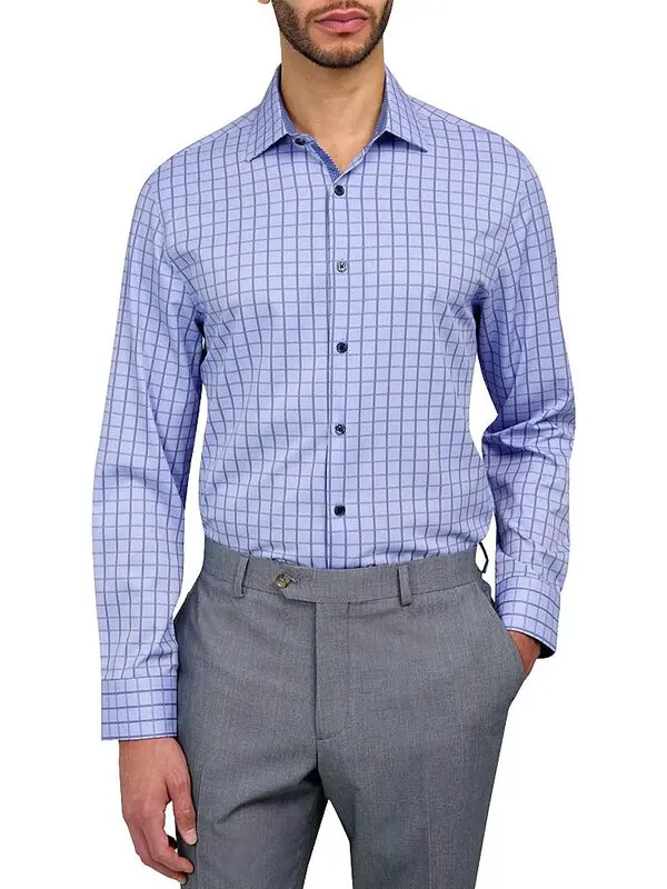 WRK Slim Fit Dobby Check Performance Dress Shirt - White/ Blue