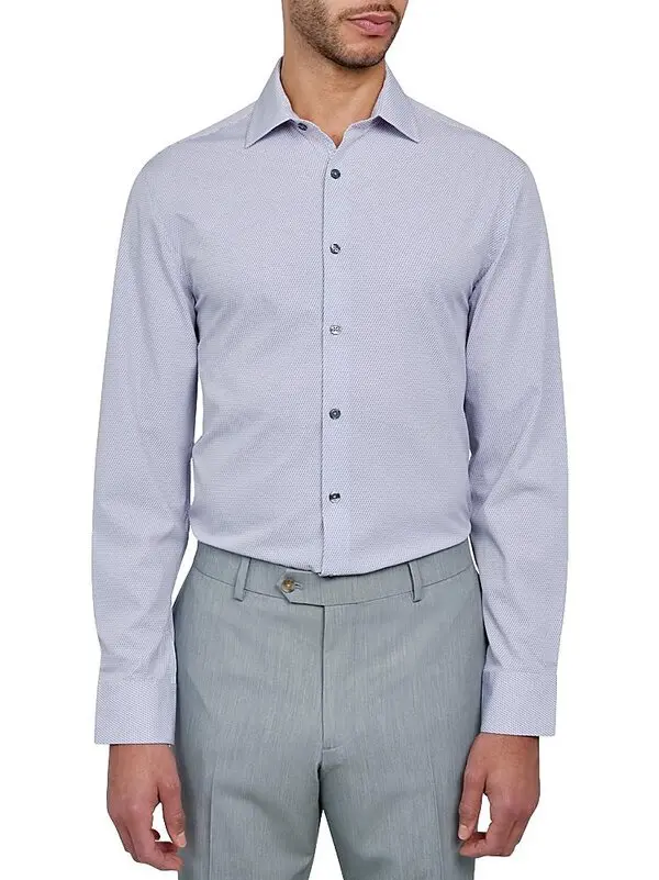 WRK Slim Fit Broken Stripe Performance Dress Shirt - White/ Grey
