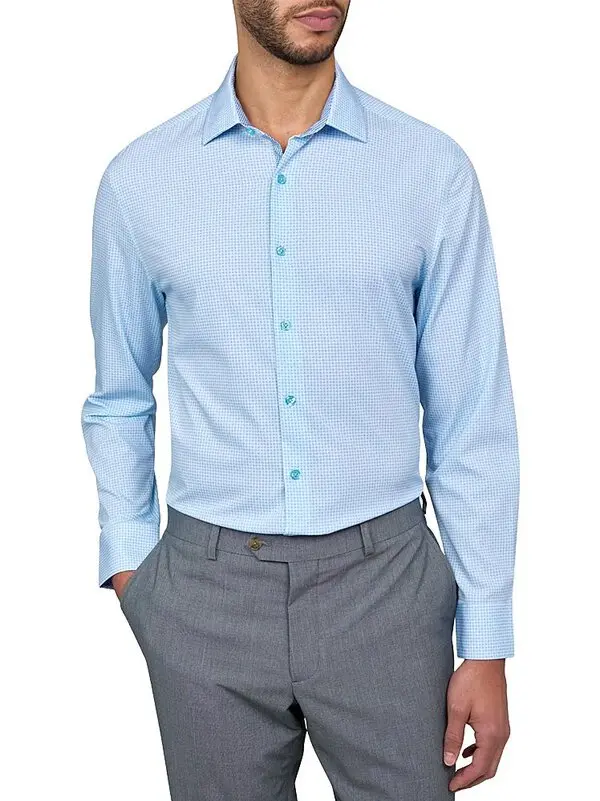 WRK Slim Fit Flower Geo Performance Dress Shirt - White/ Blue