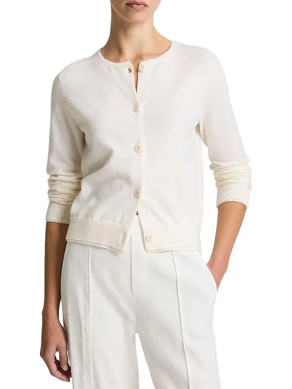 Vince Scallop Trim Cardigan Sweater - Off White