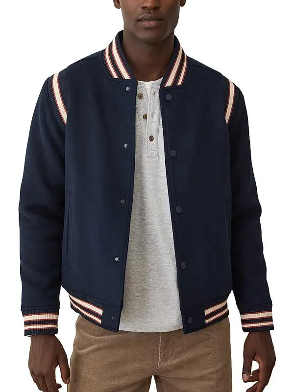 Marine Layer Fields Wool Blend Varsity Jacket - Sky Cap