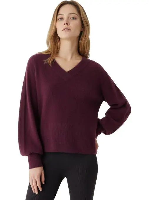 Majestic Filatures Long Sleeve V-neck Pullover Sweater - Bordeaux