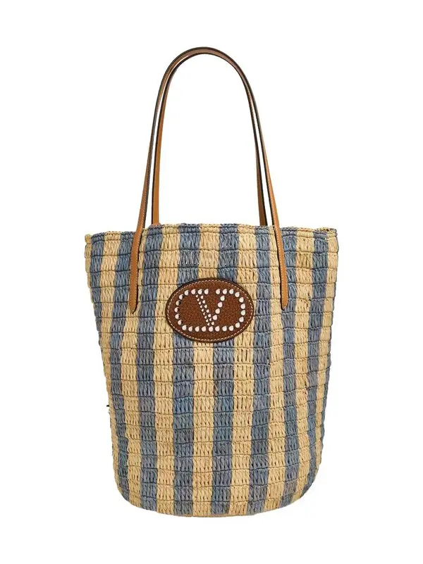 Valentino Garavani Vlogo Signature Crochet Raffia Tote - Natural/blue