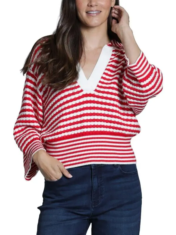 APNY Striped Three-quarter Sleeve Top - Redwhite Stripe