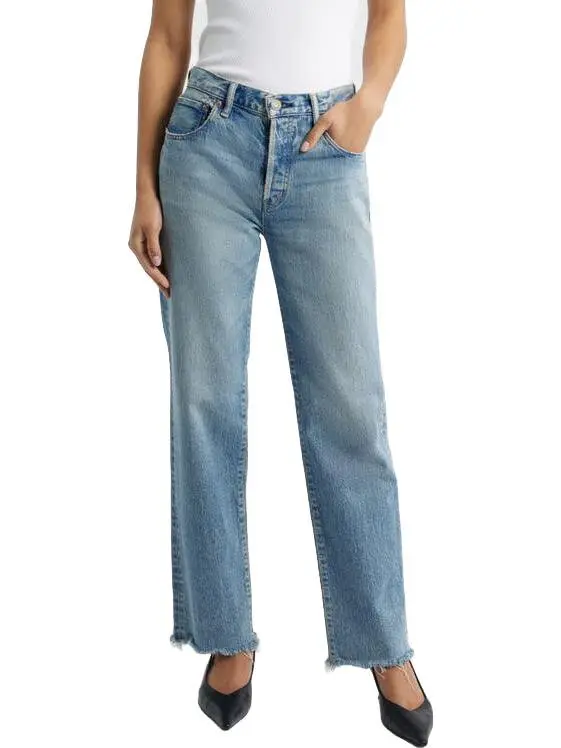 Moussy Vintage Sebring Frayed Straight Leg Jeans - Light Blue