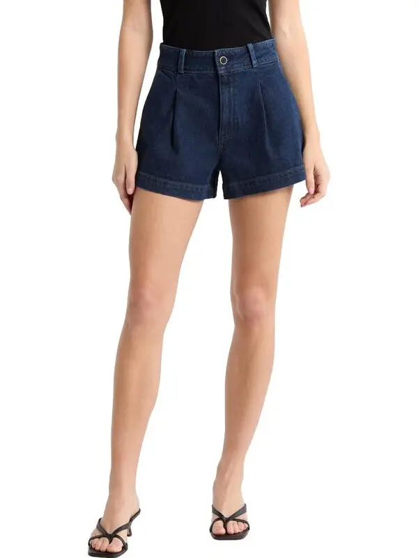 Paige Camille Pleated Denim Shorts - Ballast