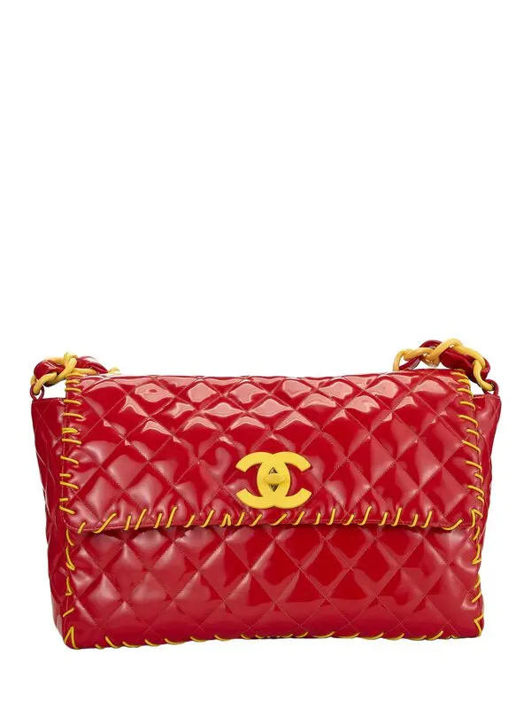 Chanel Vinyl Whipstitch Half Flap - Red