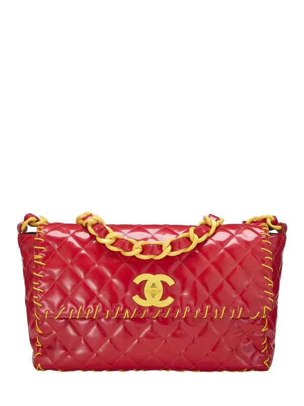Chanel Vinyl Whipstitch Half Flap - Red