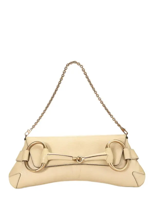 Gucci Leather Horsebit Chain Shoulder Bag - Beige