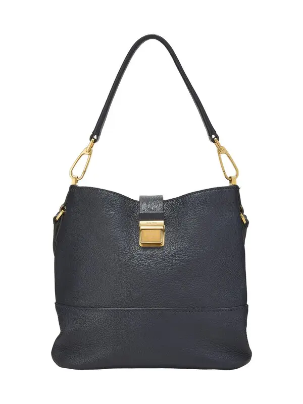 Miu Miu Grained Leather Convertible Bucket Bag - Navy