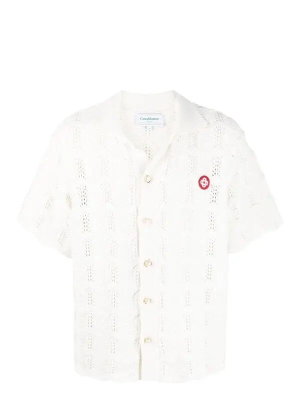 Casablanca Crochet Knit Polo Shirt - White
