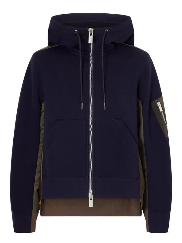 Sacai Sponge Sweat Shell-paneled Zip-up Hoodie - Blue