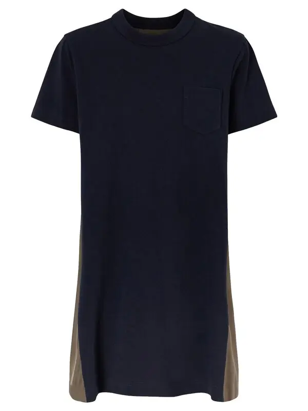 Sacai Shell-paneled Cotton-blend Jersey Mini Dress - Blue