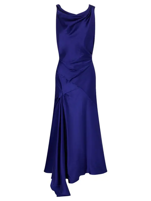 Victoria Beckham Asymmetric Draped Satin-crepe Dress - Blue