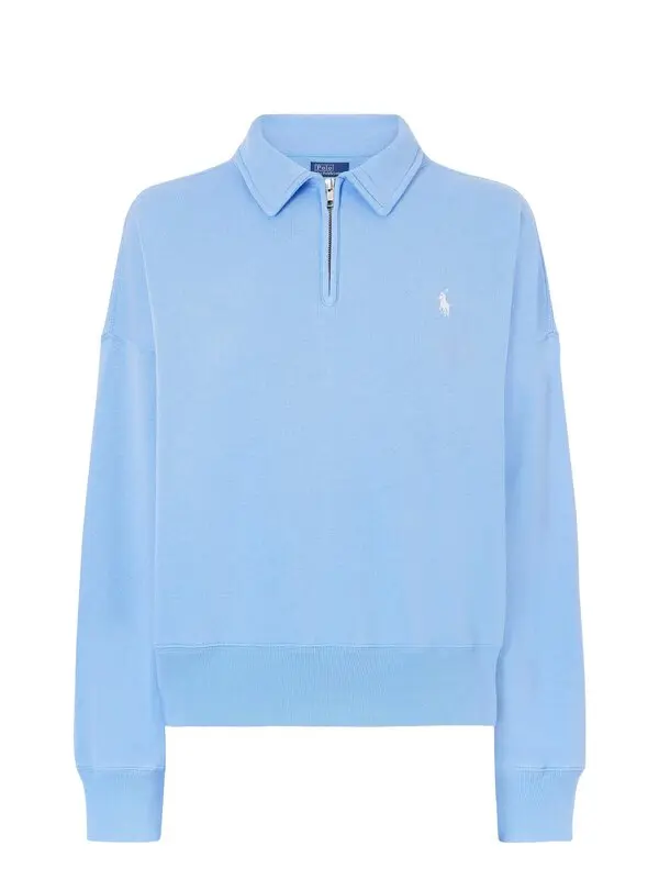 Polo Ralph Lauren Embroidered Cotton-blend Half-zip Sweater - Blue