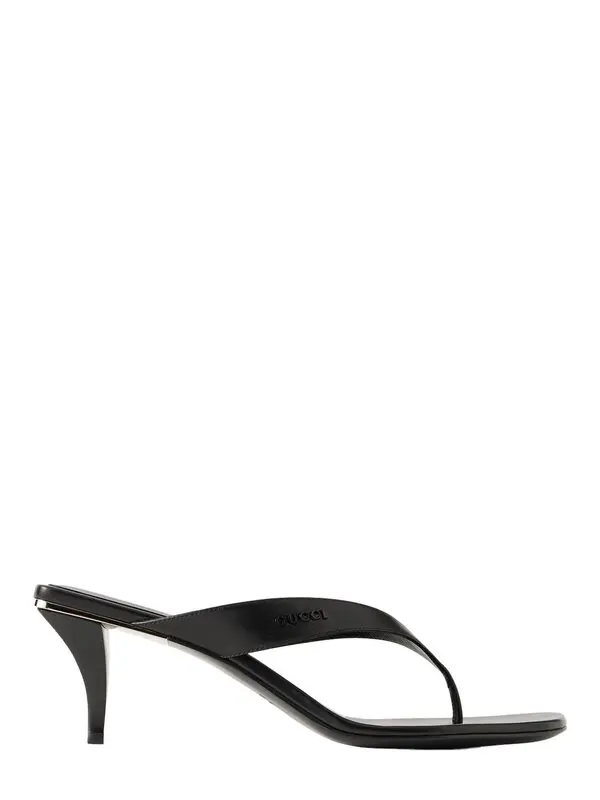 Gucci Logo-embellished Leather Thong Sandals - Black