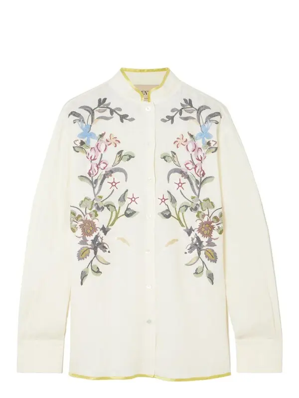 Valentino Garavani Silk-trimmed Embroidered Linen Shirt - Cream