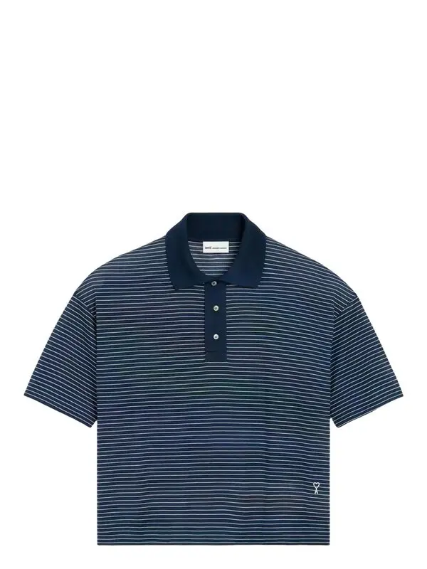 AMI Paris De Coeur Striped Mercerised Jersey Polo Shirt - Blue