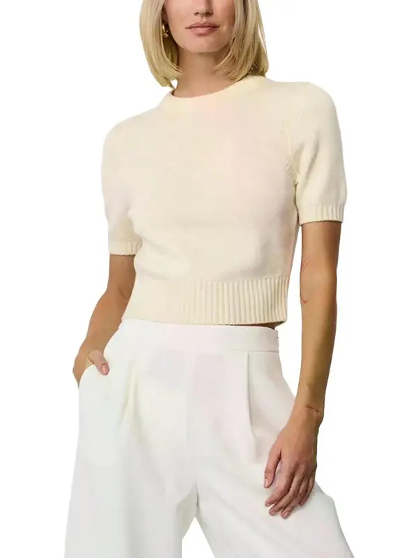 TOCCIN Elsie Ribbed Short-sleeve Sweater - Neutrals