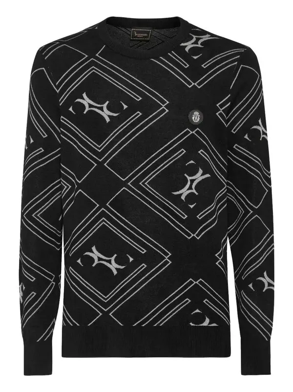 BILLIONAIRE Geometric-pattern Crew-neck Sweater - Black