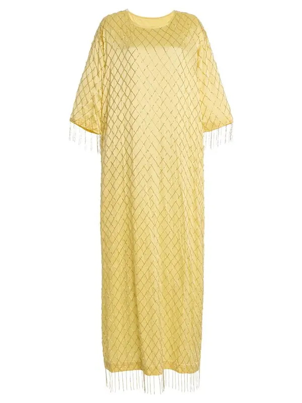 ZANKOV Fringed Silk Dress - Yellow